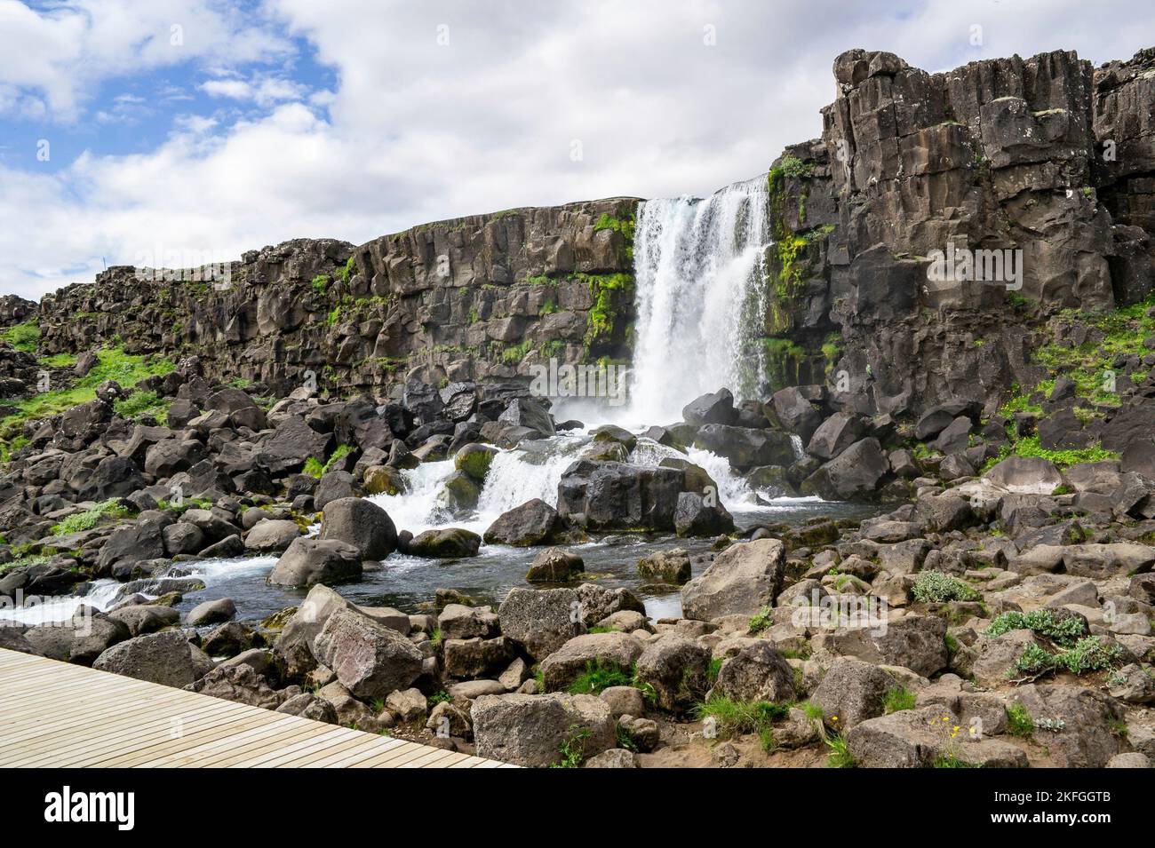 Oxararfoss waterfall in Thingvellir national park, Iceland at nice ...