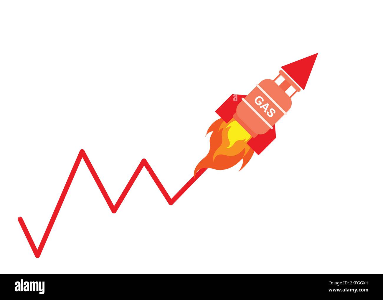 A rocket flying up with 'gas' sign rising electricity and gas prices ... A rocket flying up with 'gas' sign rising electricity and gas prices ...