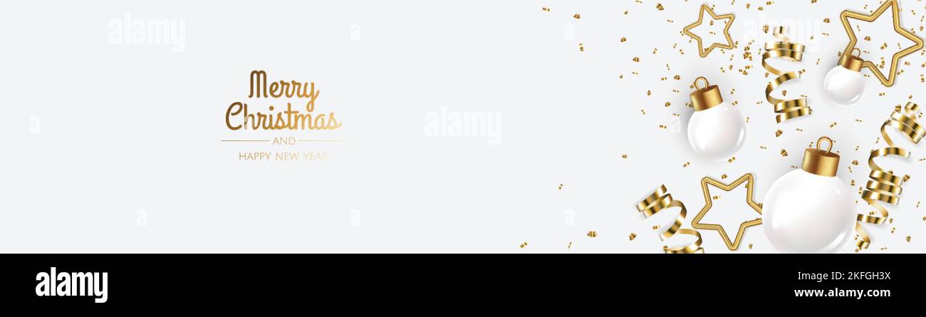 Christmas banner. Xmas background design with realistic christmas ball ...