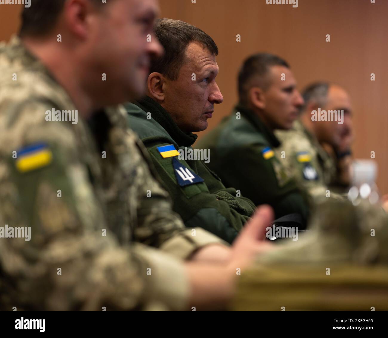Ukrainian military members listen to U.S. Air Force 603rd AOC airspace ...