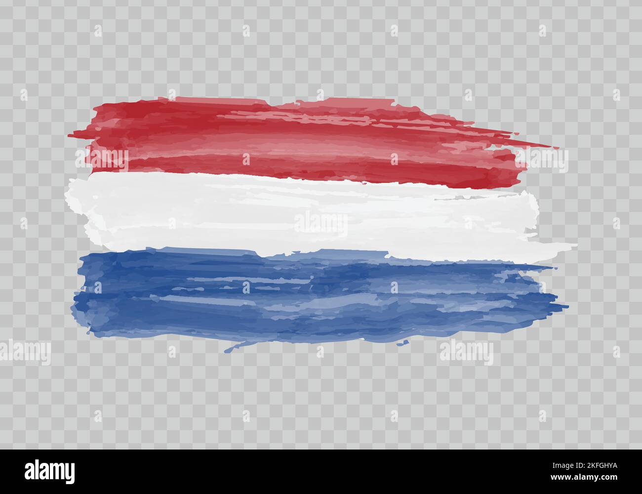 Watercolor painting flag of Netherlands. Hand drawing brush stroke ...