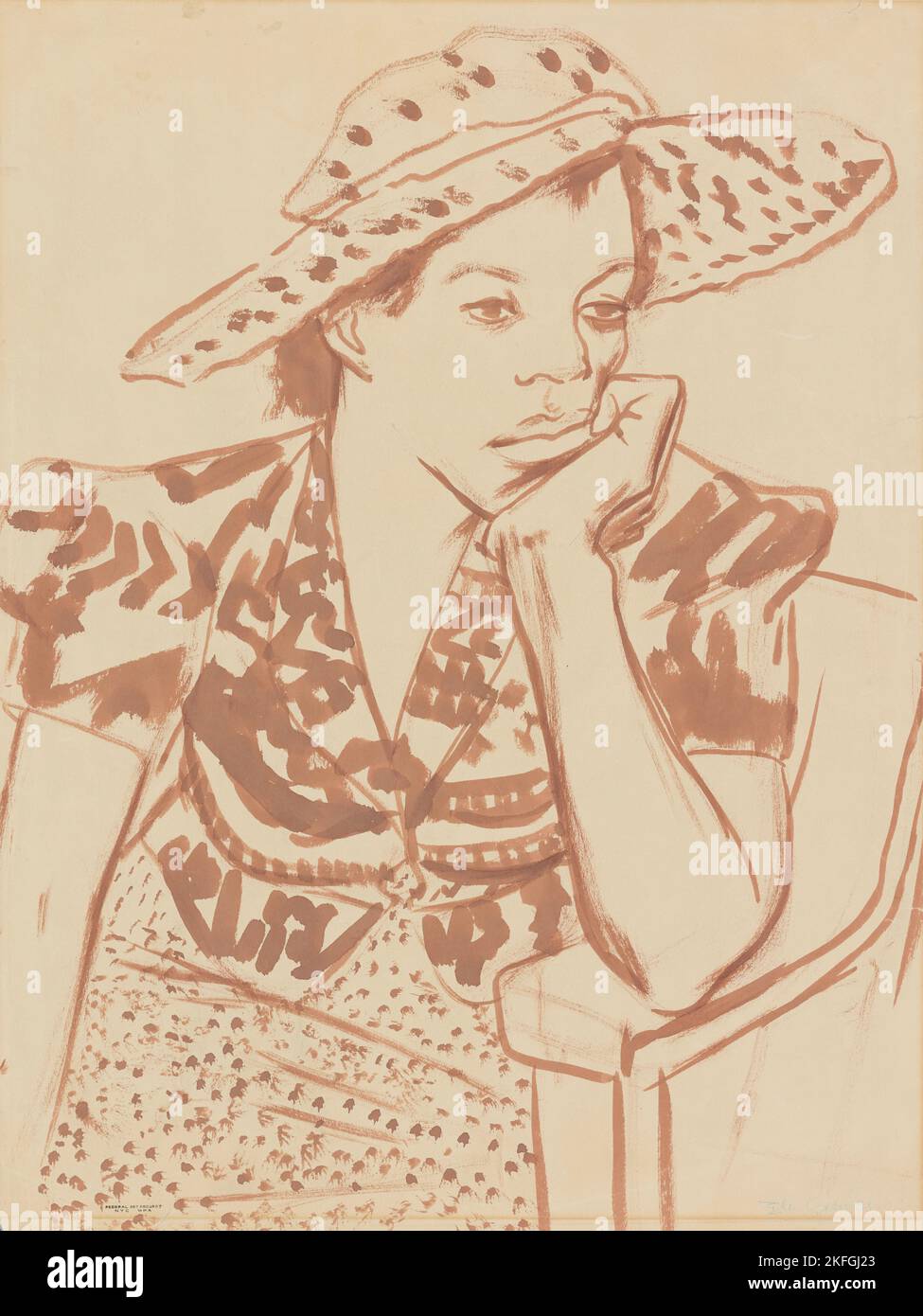 Seated woman with hat at Studio, ca.1935-1943 Stock Photo - Alamy