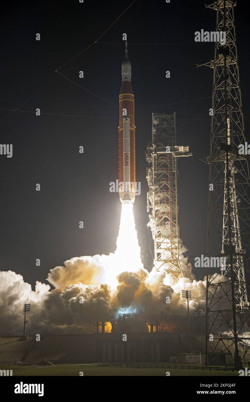 The Space Launch System (SLS) rocket carrying an Orion spacecraft lifts ...