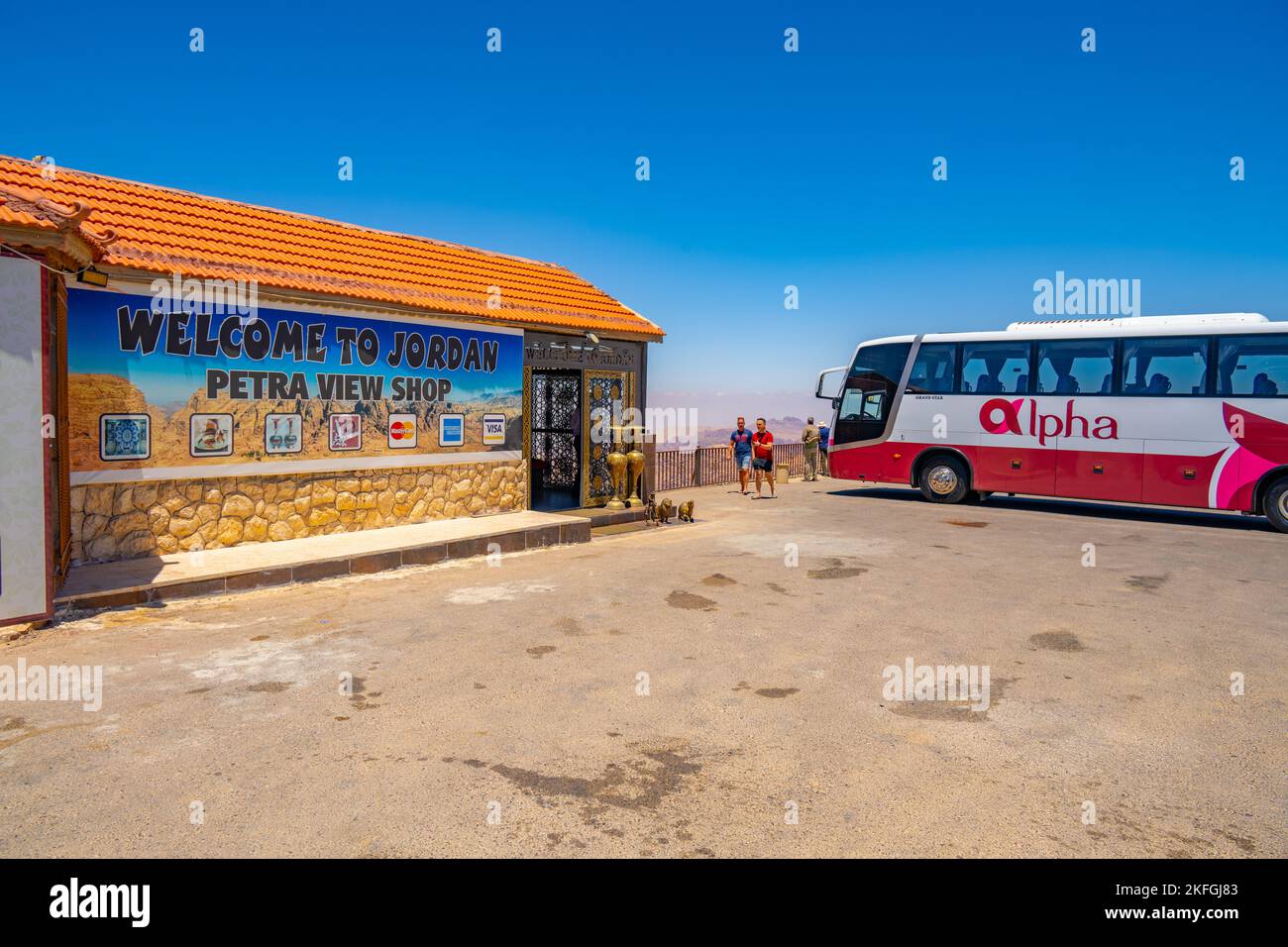 Tourist bus at The Petra Viewpoint on The Kings Highway in Jordan Stock ...