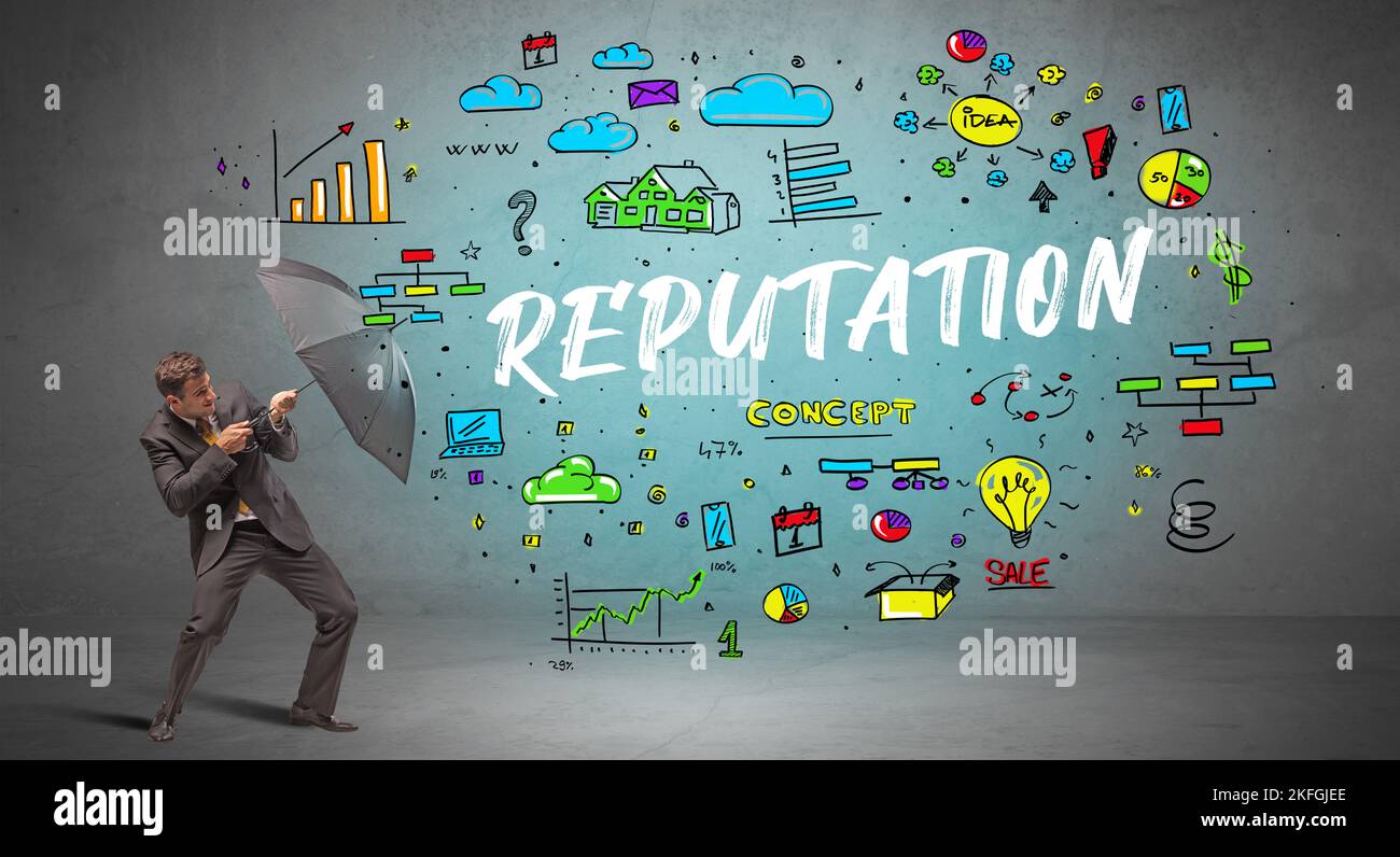 businessman hiding behind umbrella concept Stock Photo - Alamy