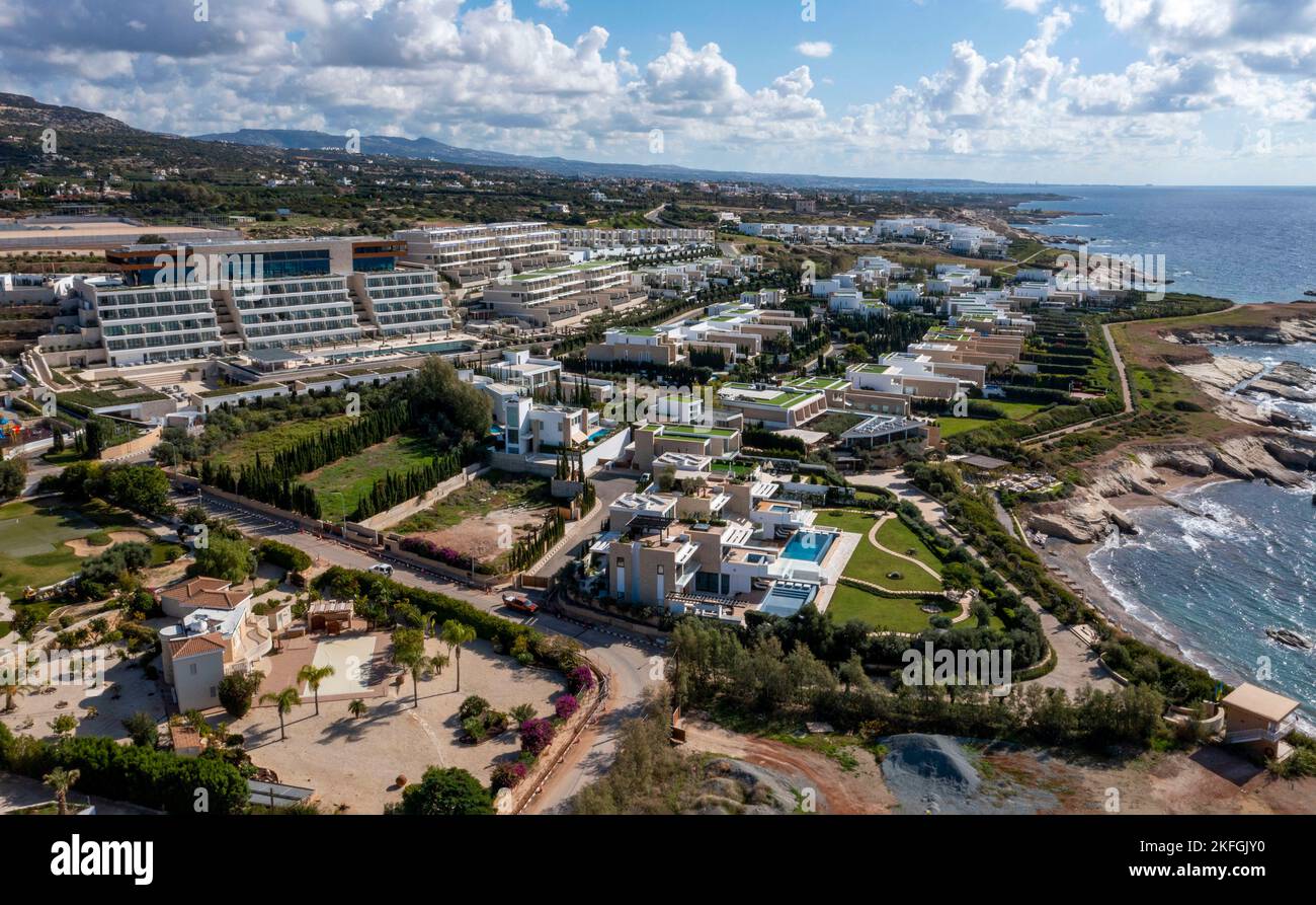Aerial view of luxury villas by the sea at Cap St. Georges Beach Club ...