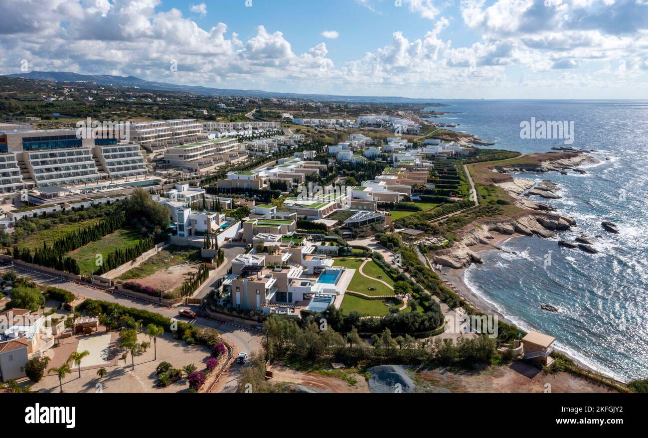 Aerial view of luxury villas by the sea at Cap St. Georges Beach Club ...