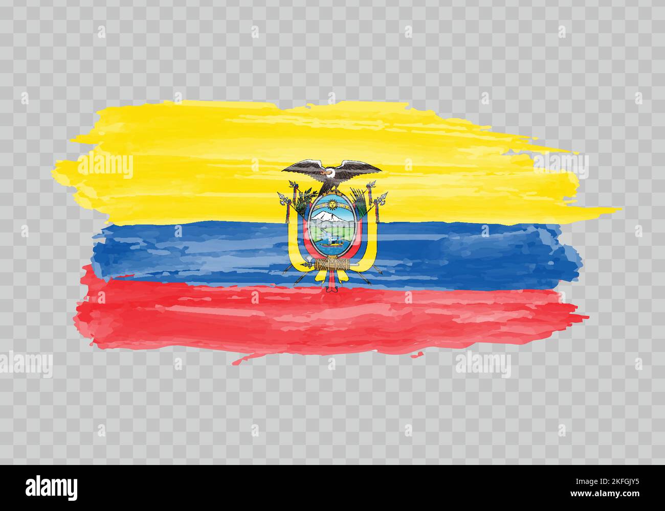 Watercolor painting flag of Ecuador. Hand drawing brush stroke Stock ...