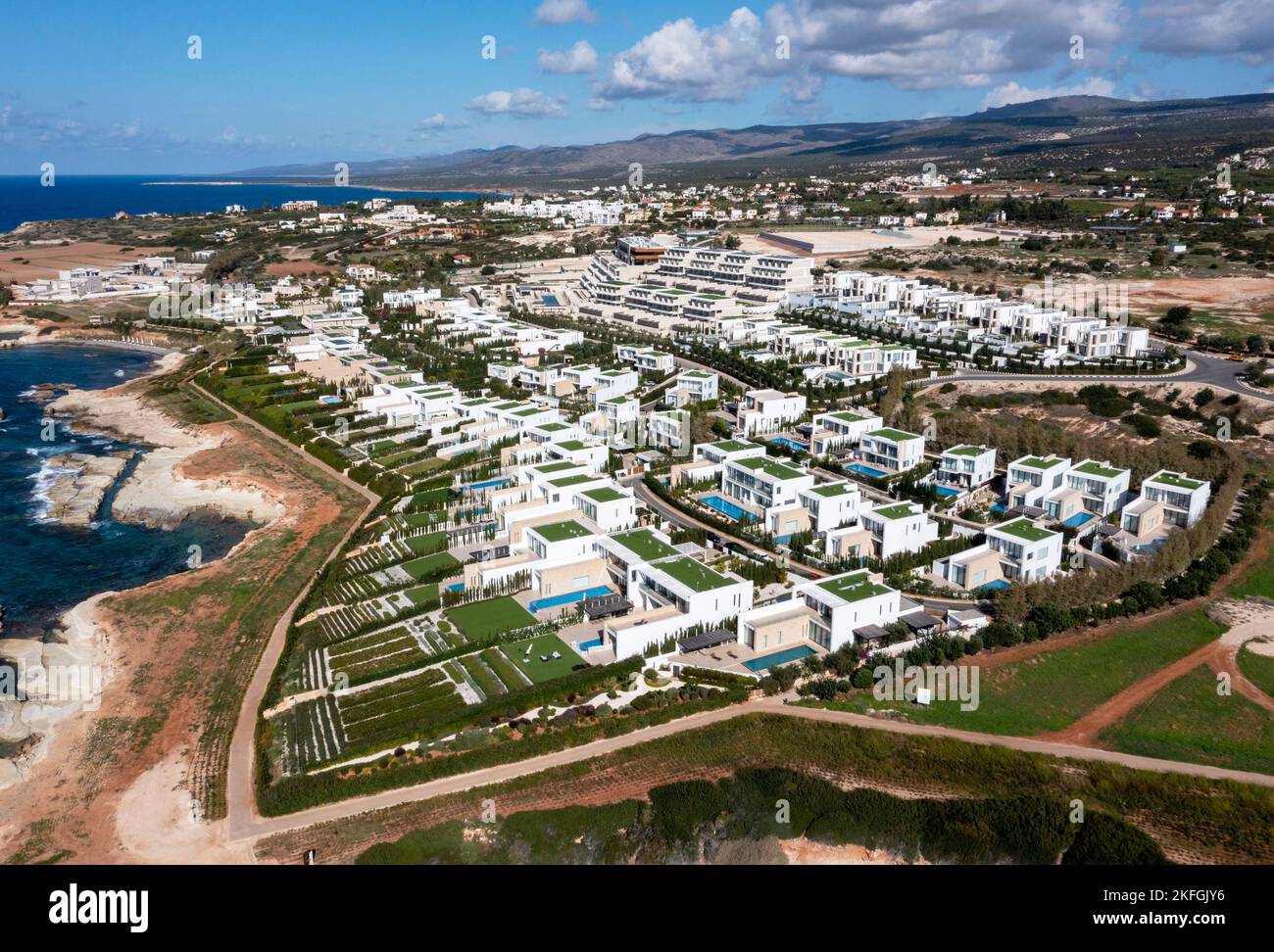 Aerial view of luxury villas by the sea at Cap St. Georges Beach Club ...