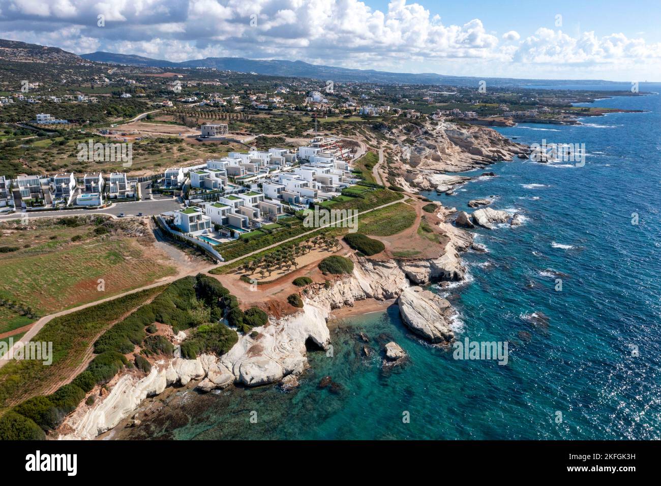 Aerial view of luxury villas by the sea at Cap St. Georges Beach Club ...