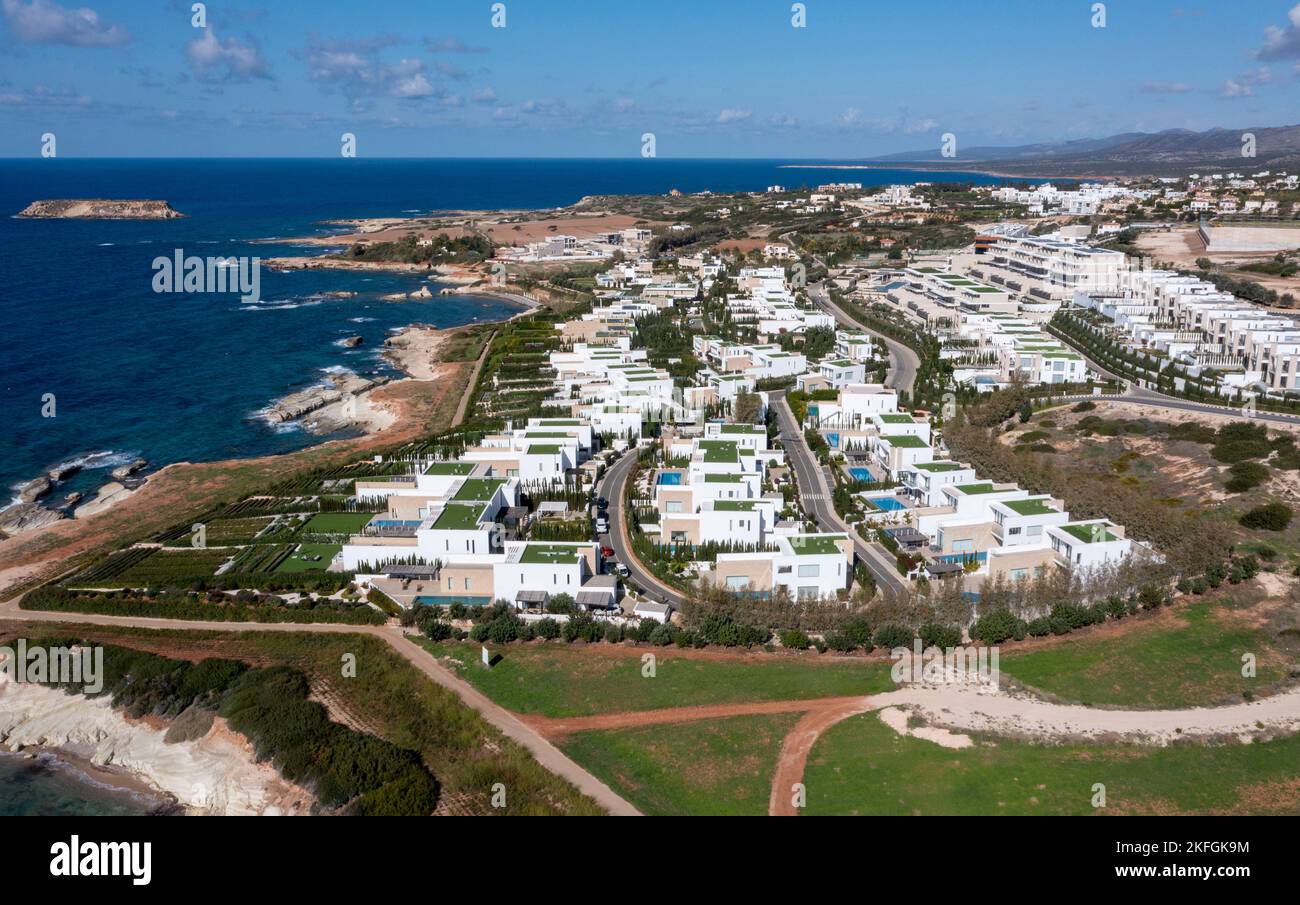 Aerial view of luxury villas by the sea at Cap St. Georges Beach Club ...