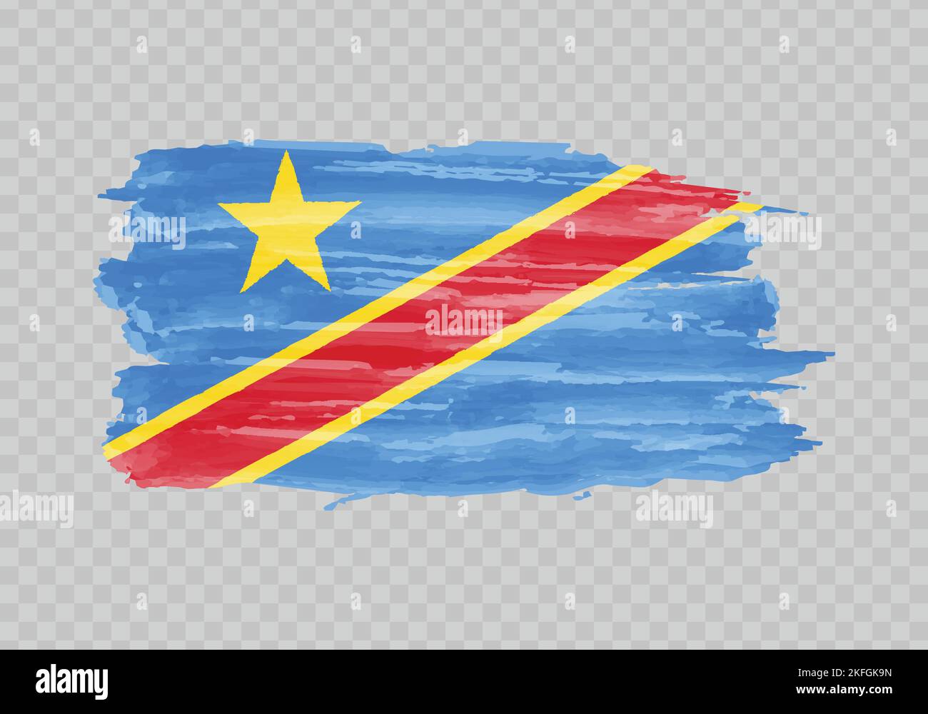 Watercolor painting flag of DR Congo. Hand drawing brush stroke Stock ...