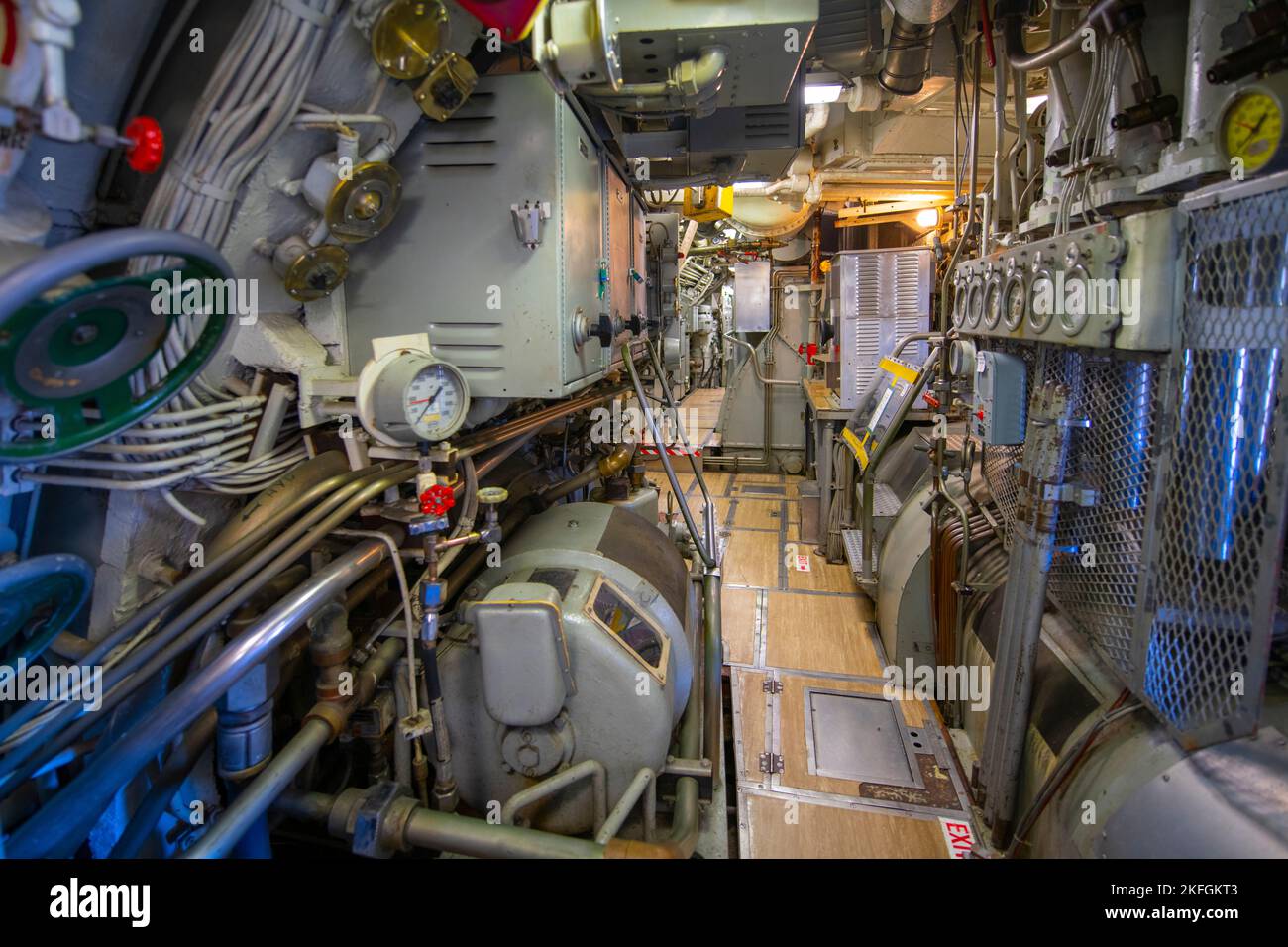 Engine Room of USS Albacore AGSS-569. This submarine was built in 1953 ...