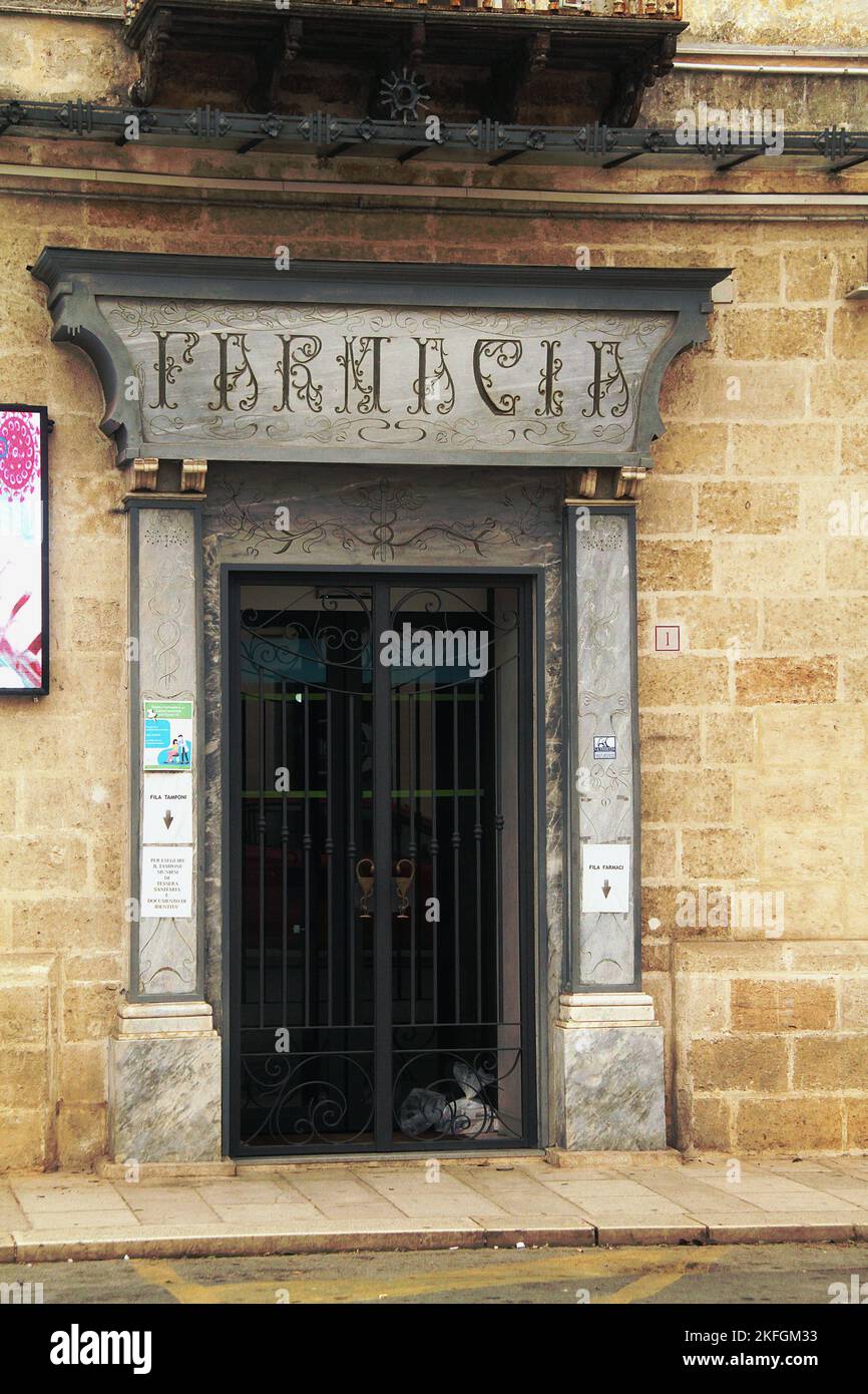 Entrance of a Pharmacy in the historical center of Francavilla Fontana ...