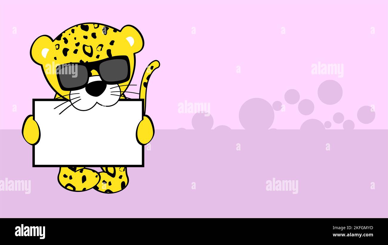 chibi leopard kid cartoon holding billboard background. illustration in ...