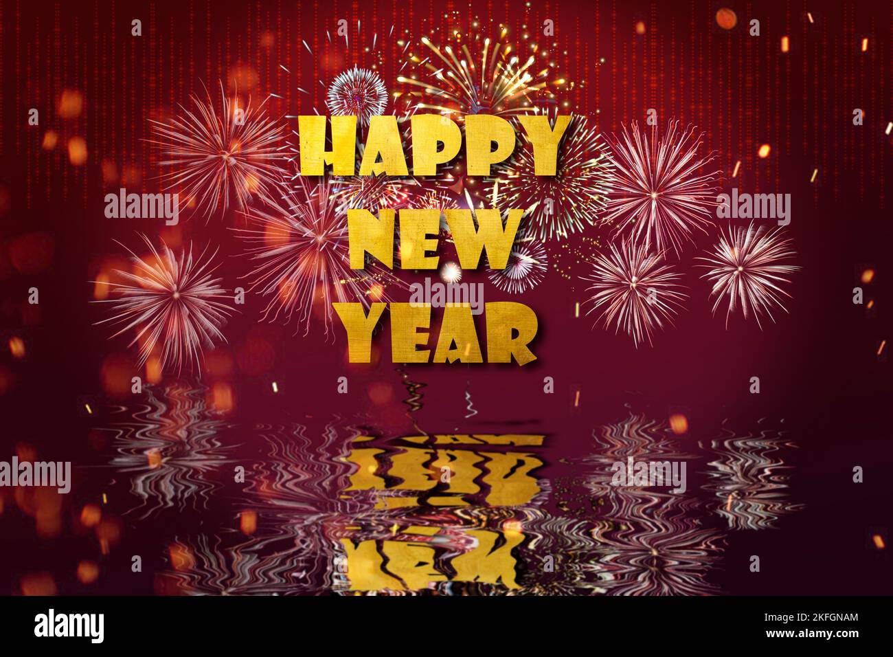 Happy New Year lettering typography line in gold design on red ...