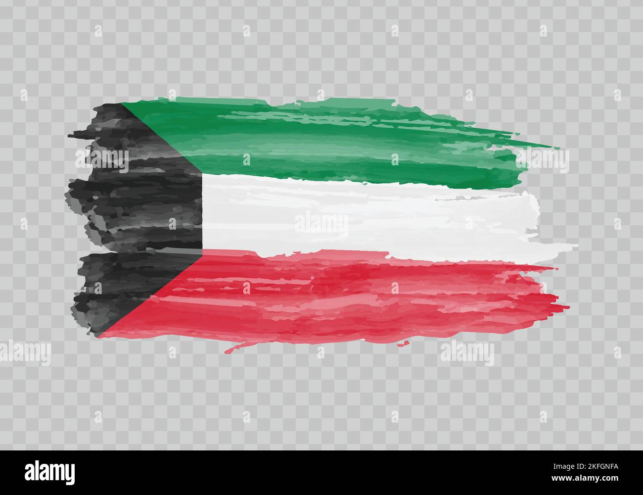 Watercolor painting flag of Kuwait. Hand drawing brush stroke Stock ...