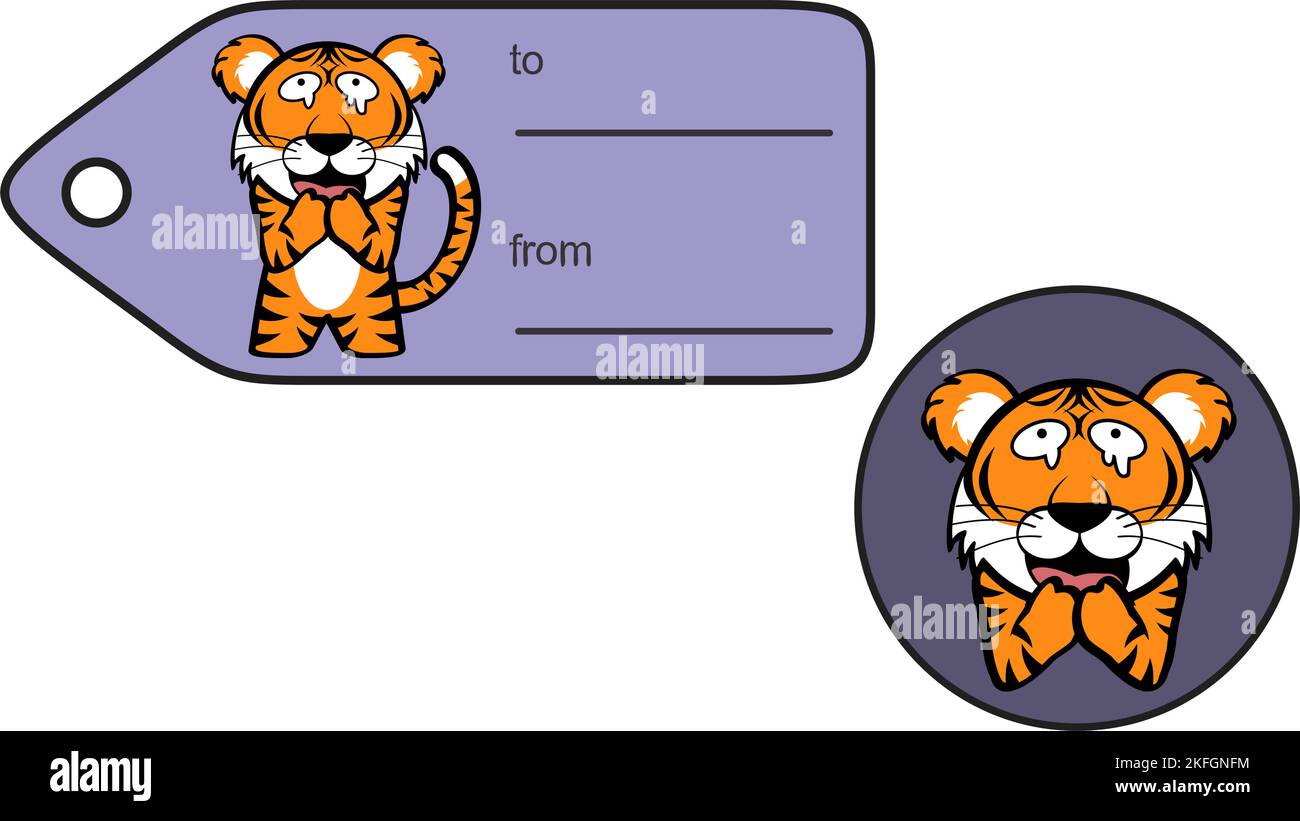 happy chubby tiger kid cartoon gift card sticker illustration in vector ...