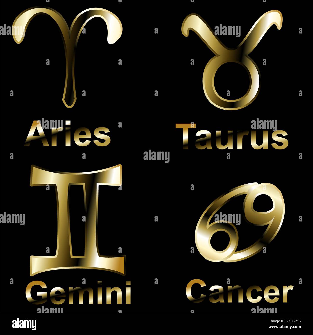 zodiac symbols golden luxury set collection illustration in vector ...