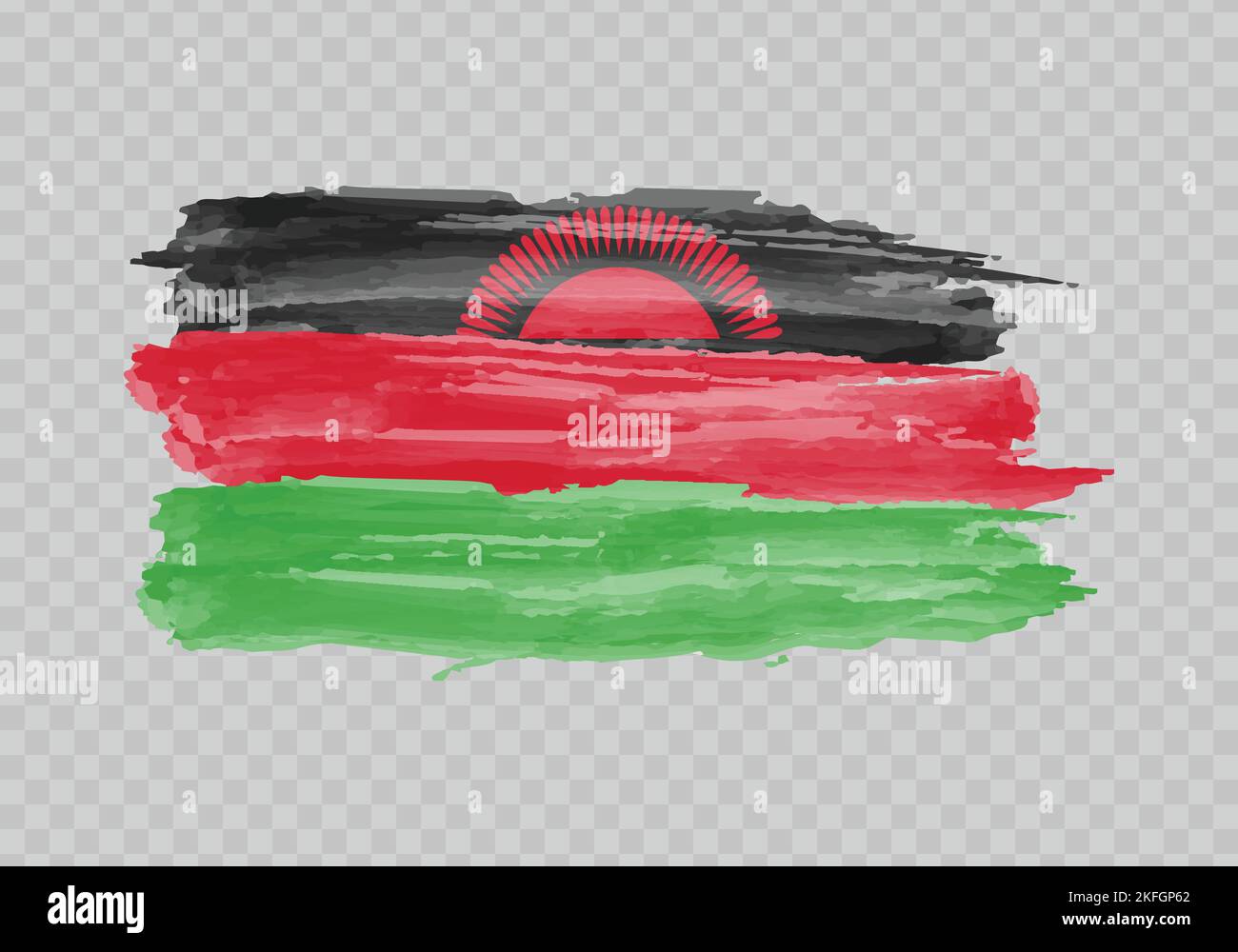 Watercolor painting flag of Malawi. Hand drawing brush stroke Stock ...