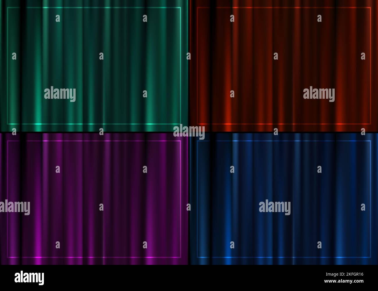 Set of red, purple, blue and green emerald colors curtain fabric satin ...