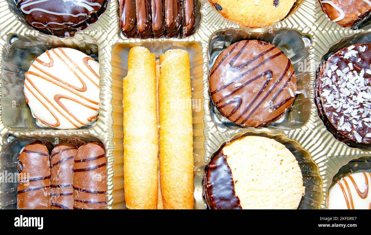 Tea biscuits ordered in their box Stock Photo - Alamy