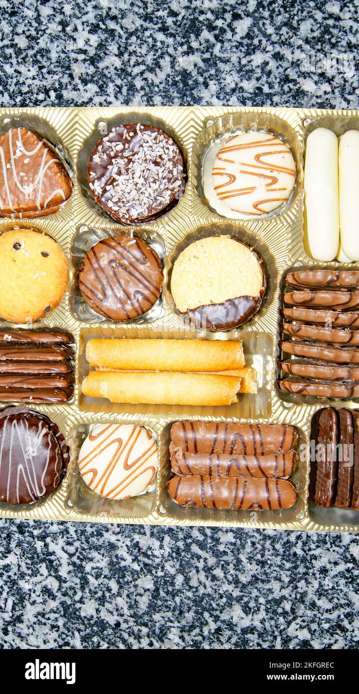 Tea biscuits ordered in their box Stock Photo - Alamy