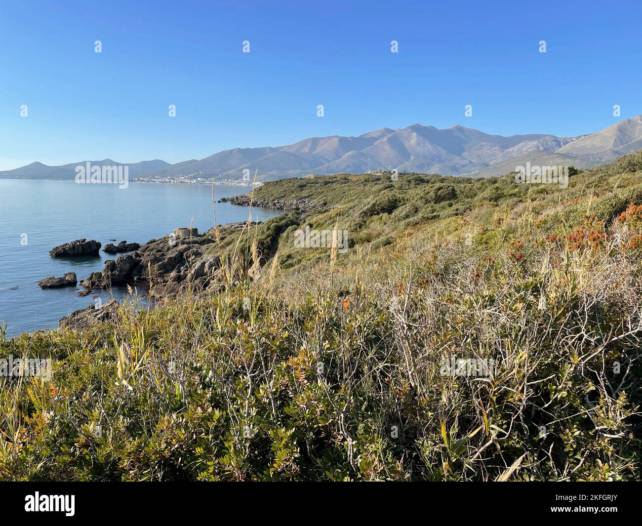 Formia, Italy. View of the pristine coast of the Mediterranean Sea at ...