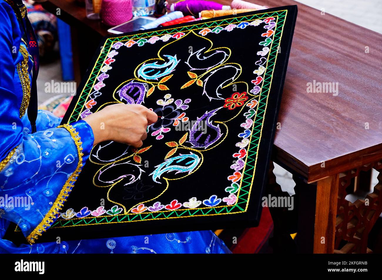 woman in national dress Oriental Turkish embroidery patterns Stock ...