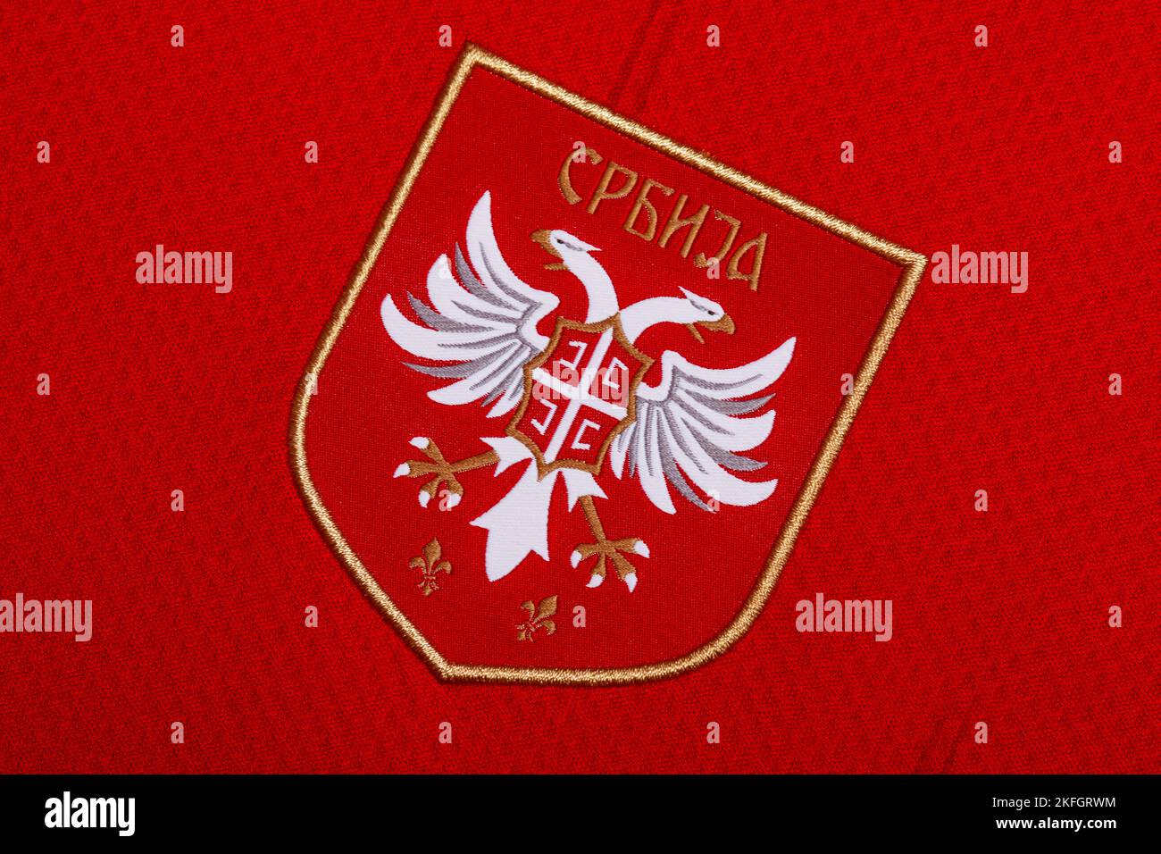 Close up of National Football team crest on home kit. FIFA World Cup ...