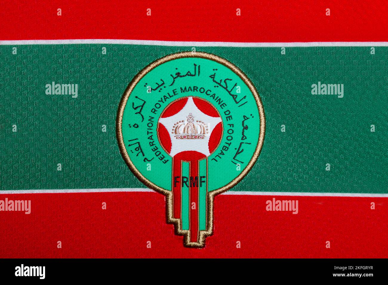 Close up of National Football team crest on home kit. FIFA World Cup ...