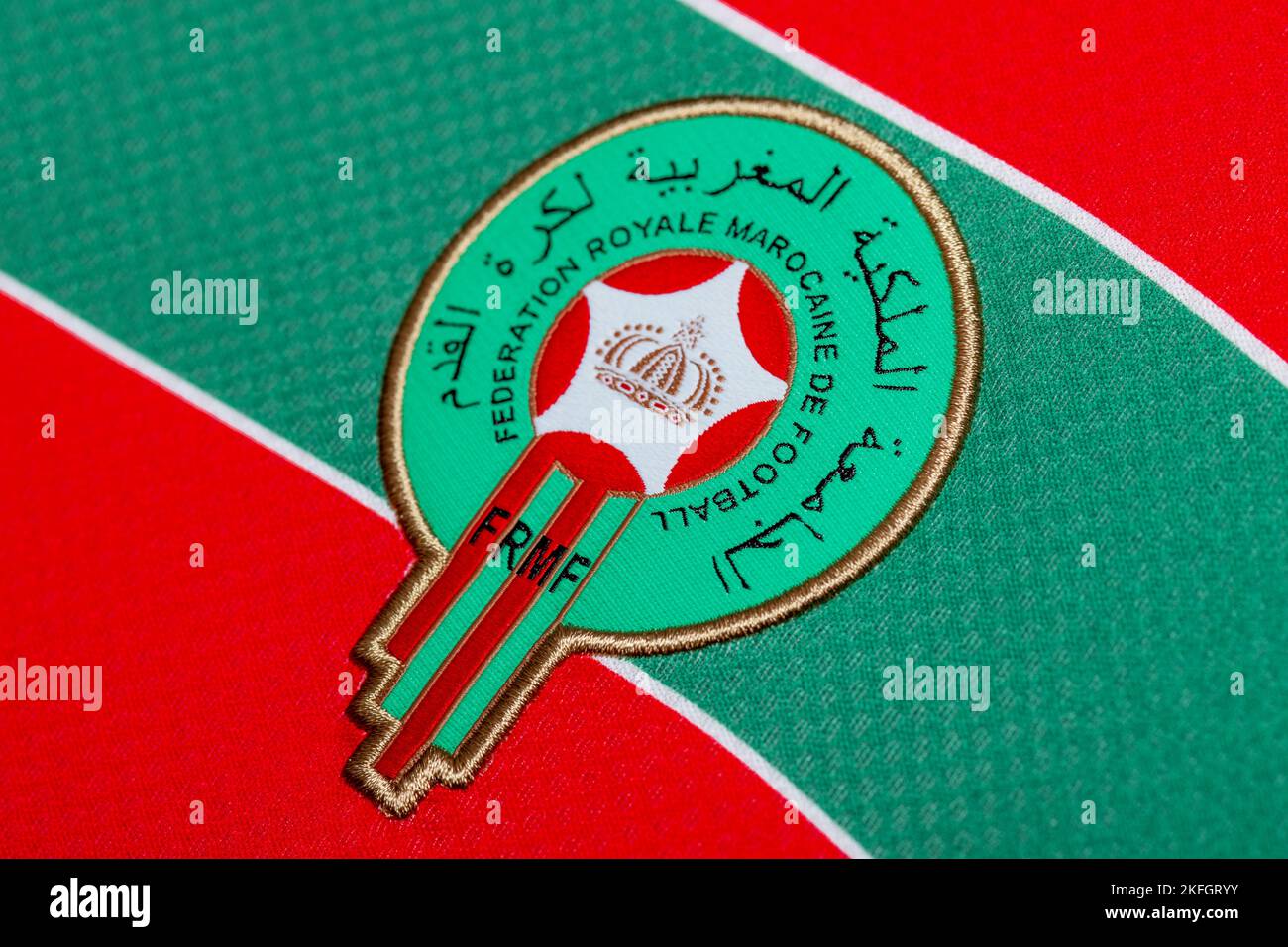 Close up of National Football team crest on home kit. FIFA World Cup ...