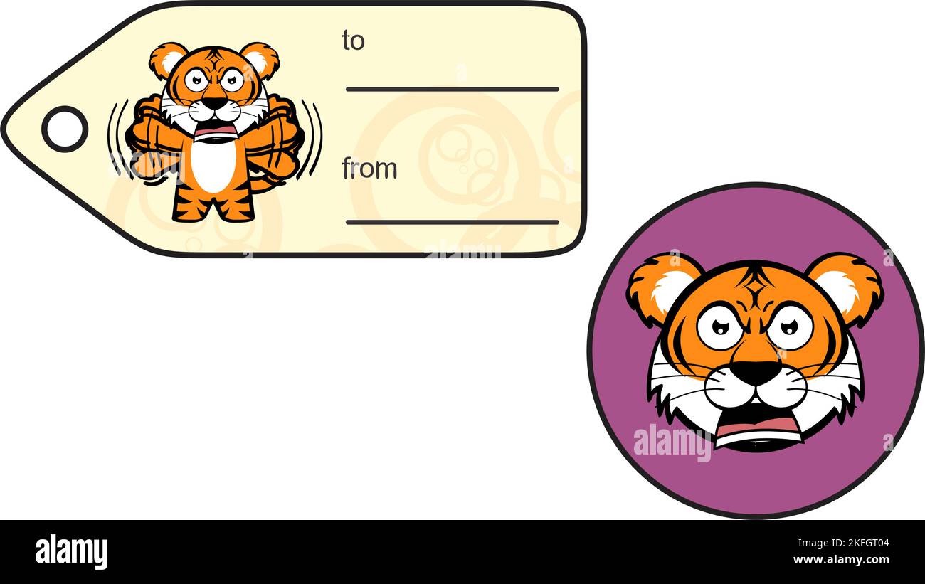 screaming chubby tiger kid cartoon gift card sticker illustration in ...