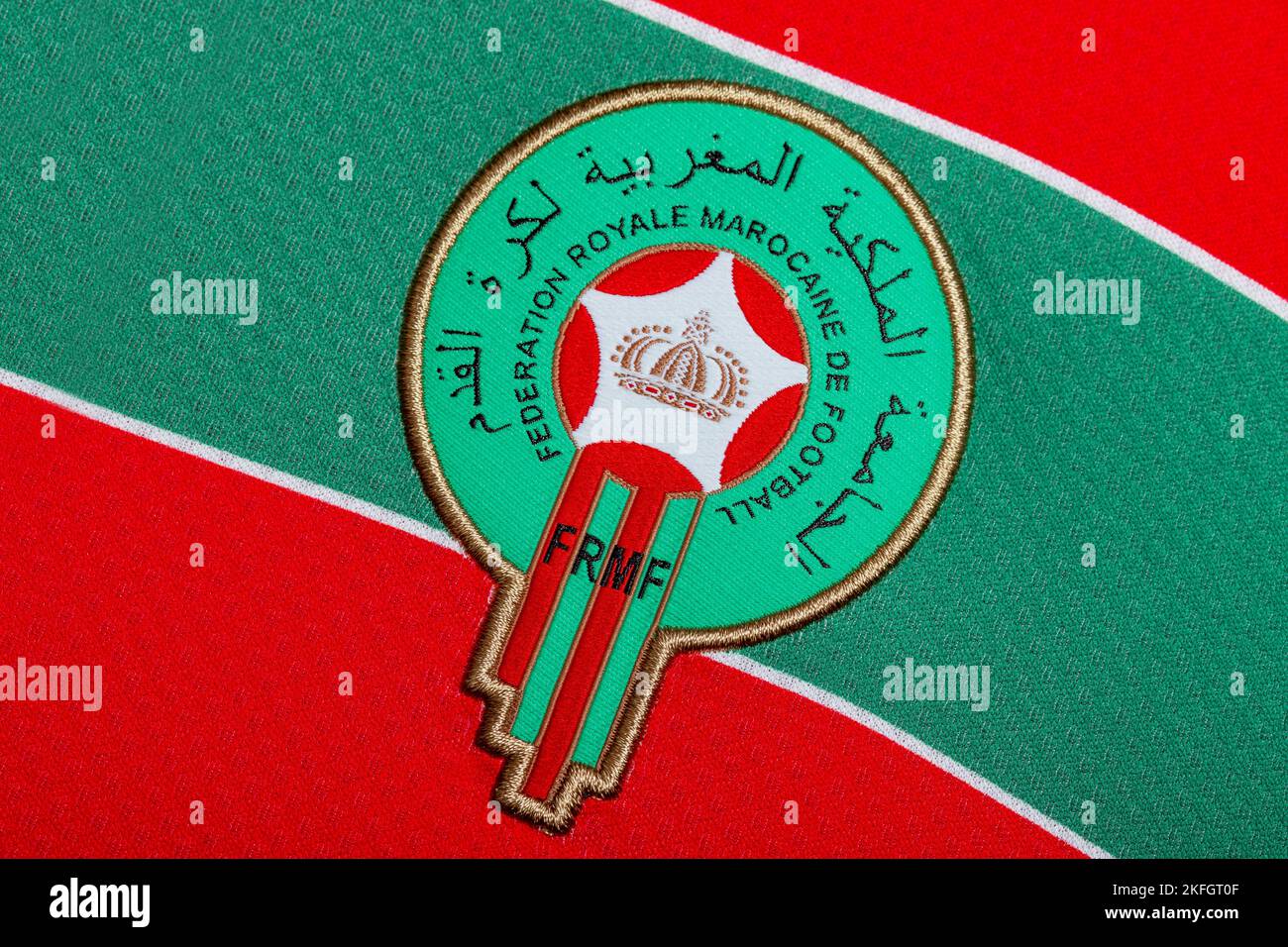 Close up of National Football team crest on home kit. FIFA World Cup ...