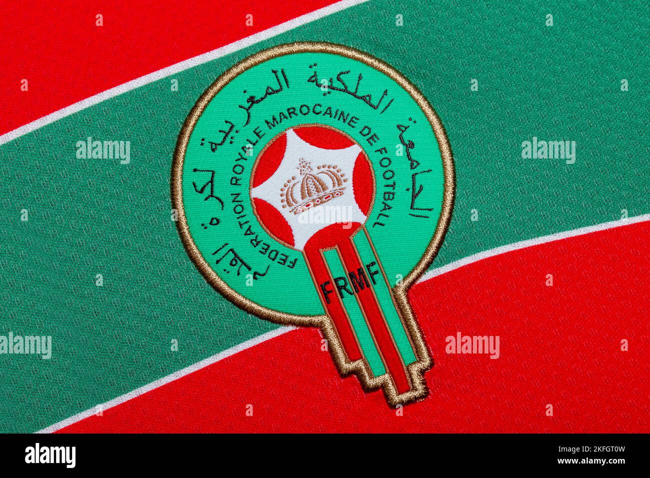 Close up of National Football team crest on home kit. FIFA World Cup ...