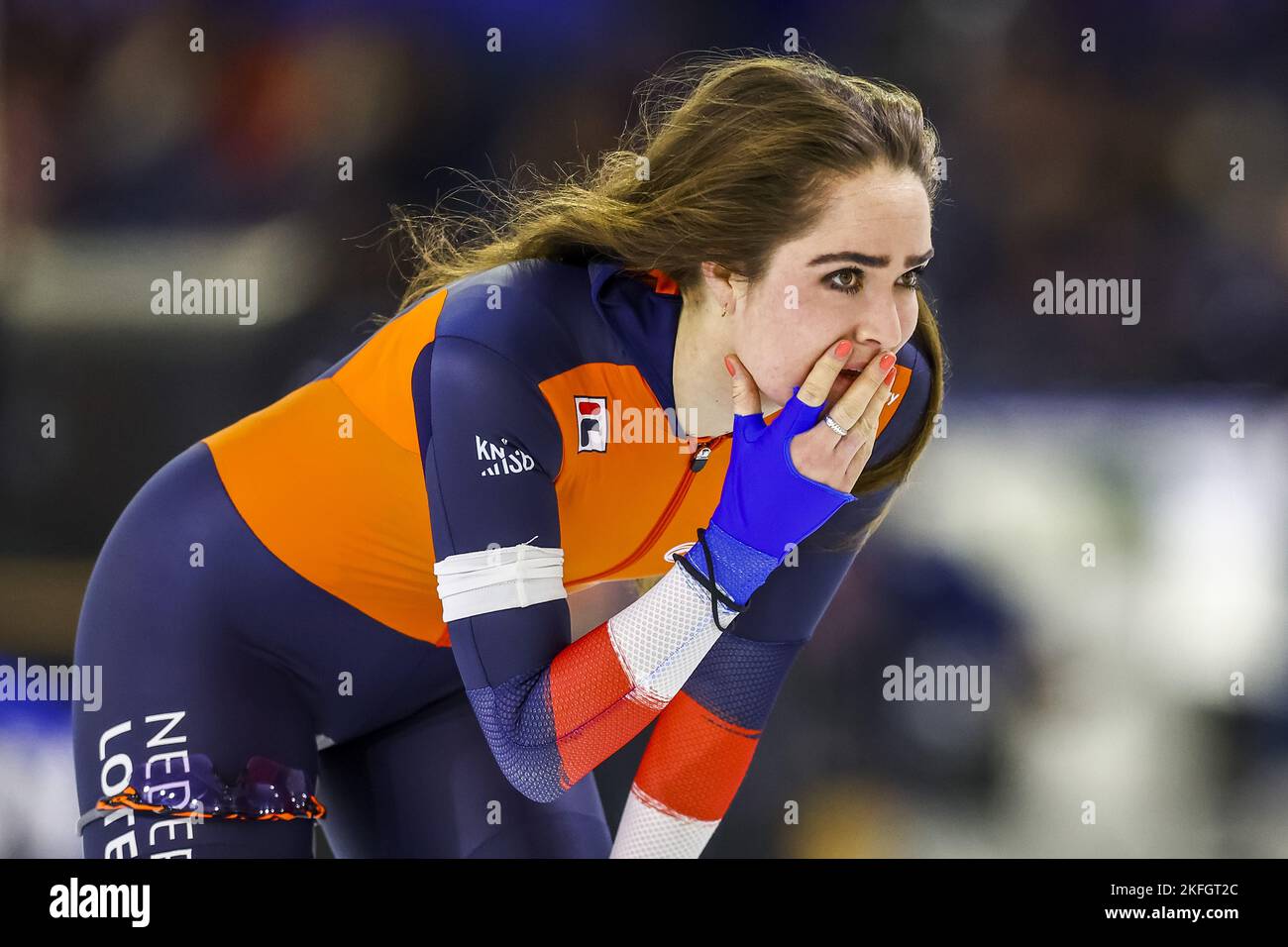 HERENVEEN - Isabel Grevelt (NED) reacts after the 1,000 meters ladies ...