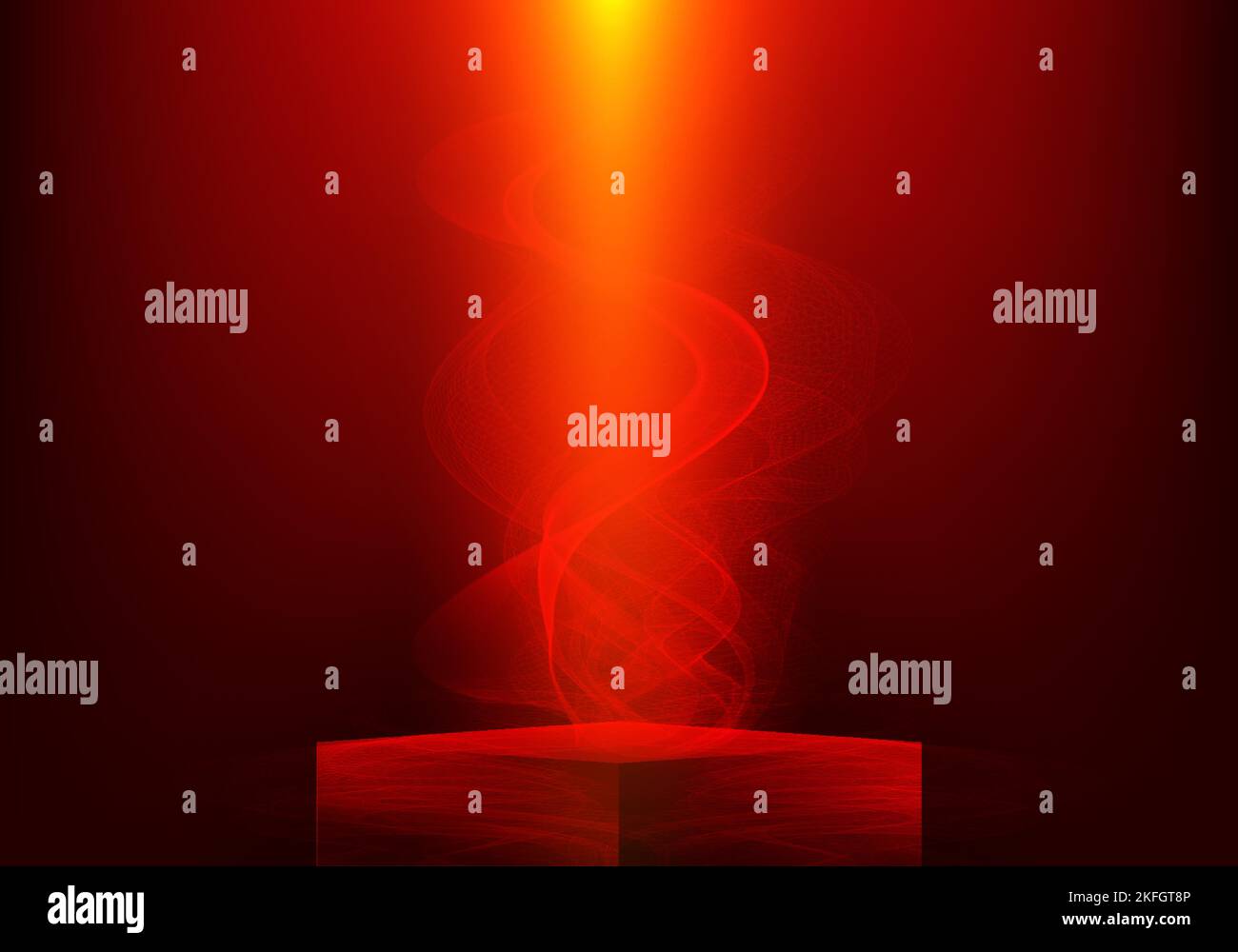 3D empty red podium cube shape with smoky and spotlight for showing or ...