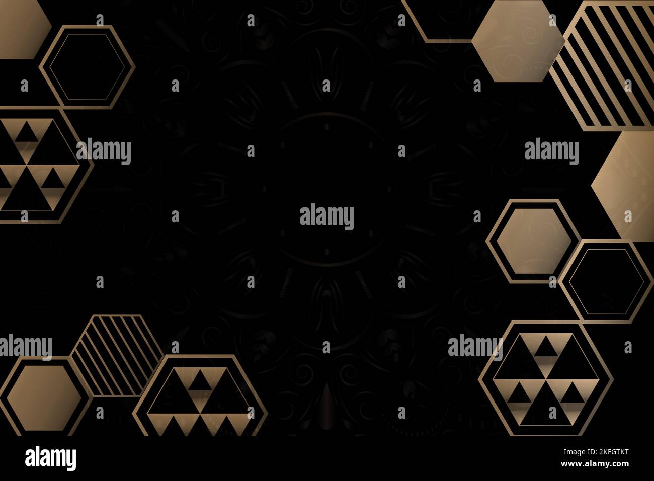 A geometric configuration of symbols Mandala in black and golden colors ...