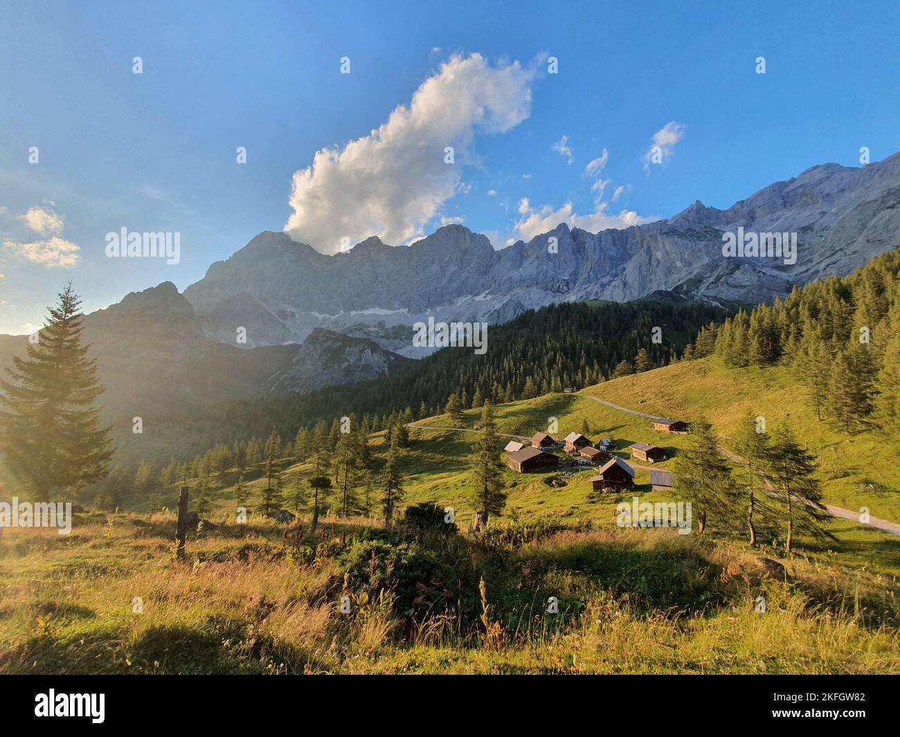 A scenic shot of Dachstein Mountain in the Northern Limestone Alps of ...