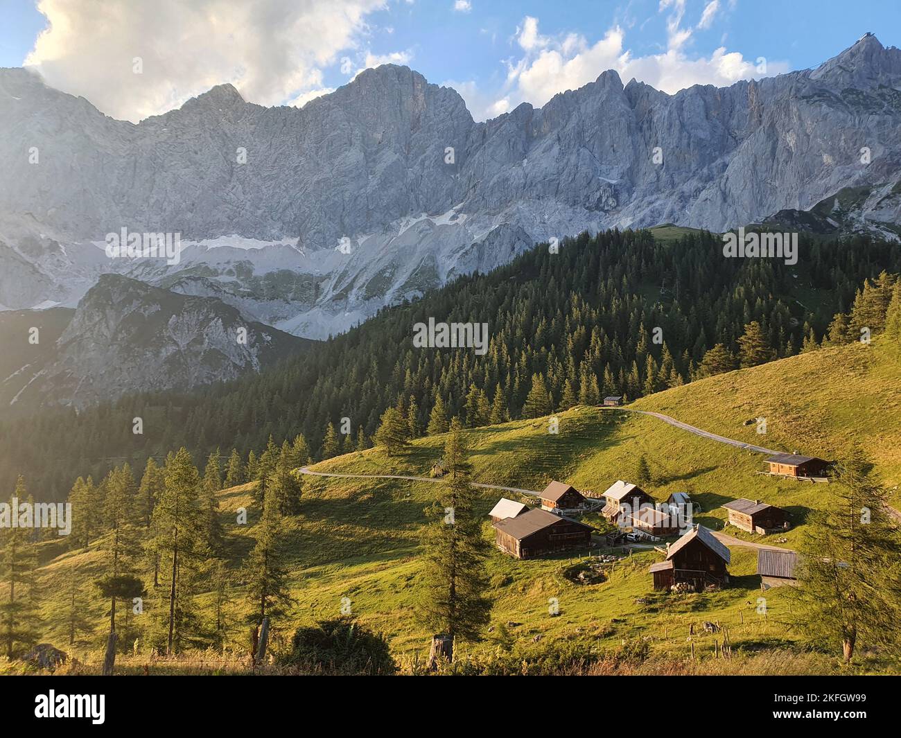 A scenic shot of Dachstein Mountain in the Northern Limestone Alps of ...