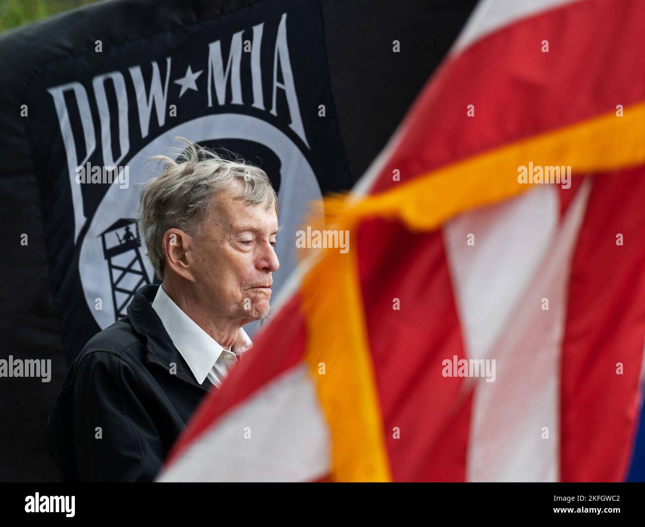 Retired U.S. Air Force Col. Kenneth Cordier, delivers a speech at ...