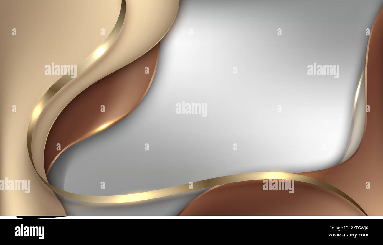 Elegant 3D template golden and brown wave shapes and gold ribbon lines ...