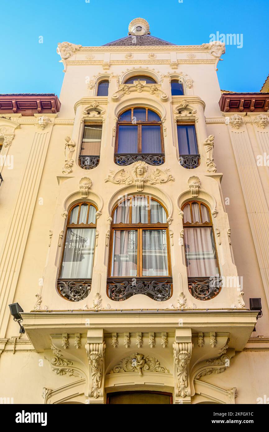 Colonial window and balcony in a building, Valencia, Spain Stock Photo ...
