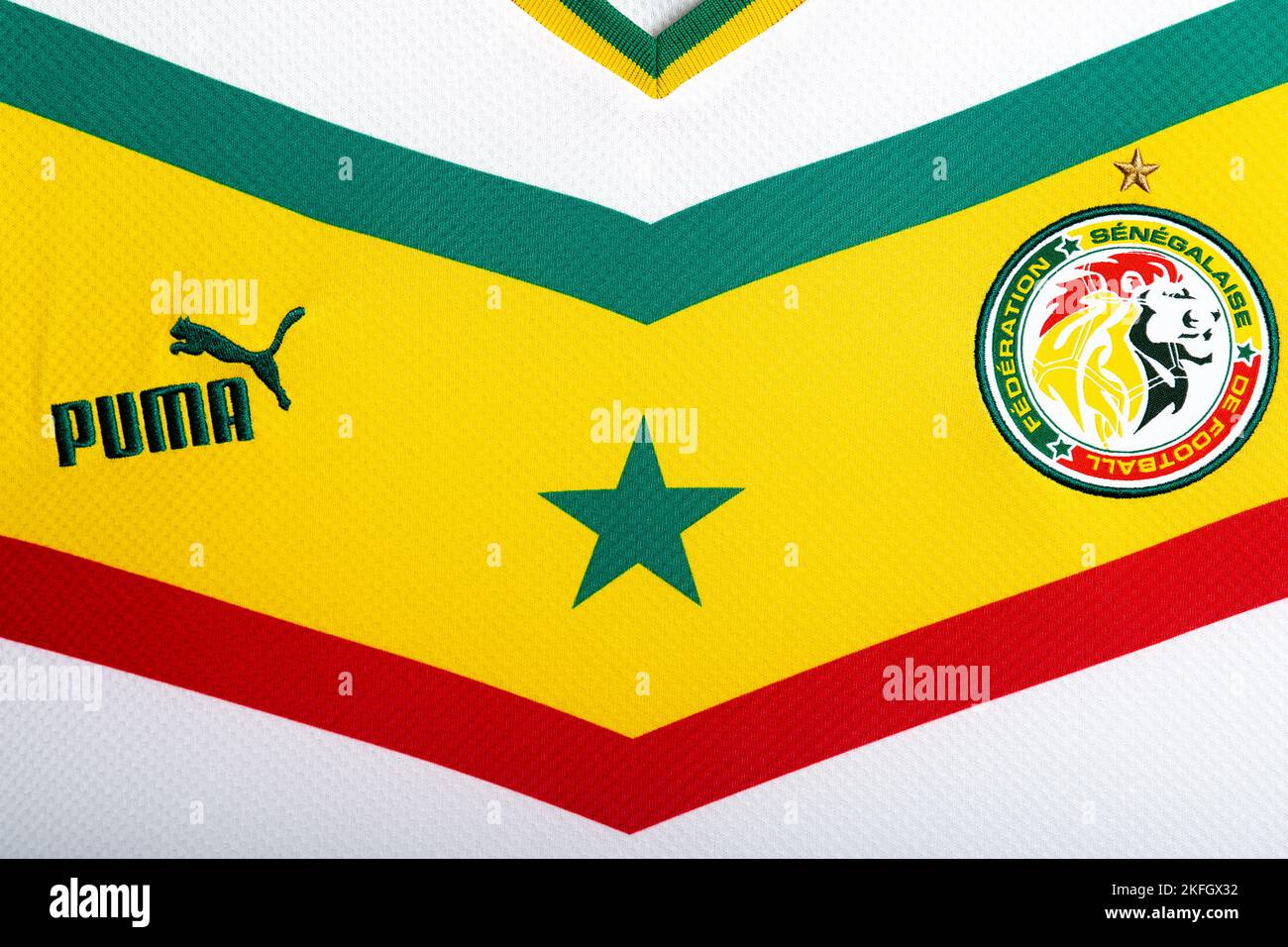 Close up of National Football team crest on home kit. FIFA World Cup ...
