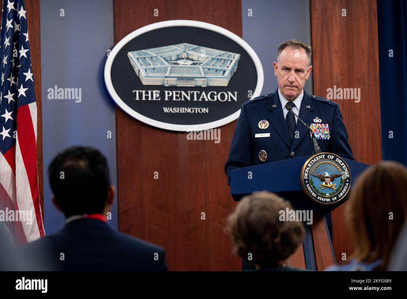 Pentagon Press Secretary Air Force Brig. Gen. Pat Ryder briefs the media in the Pentagon ...