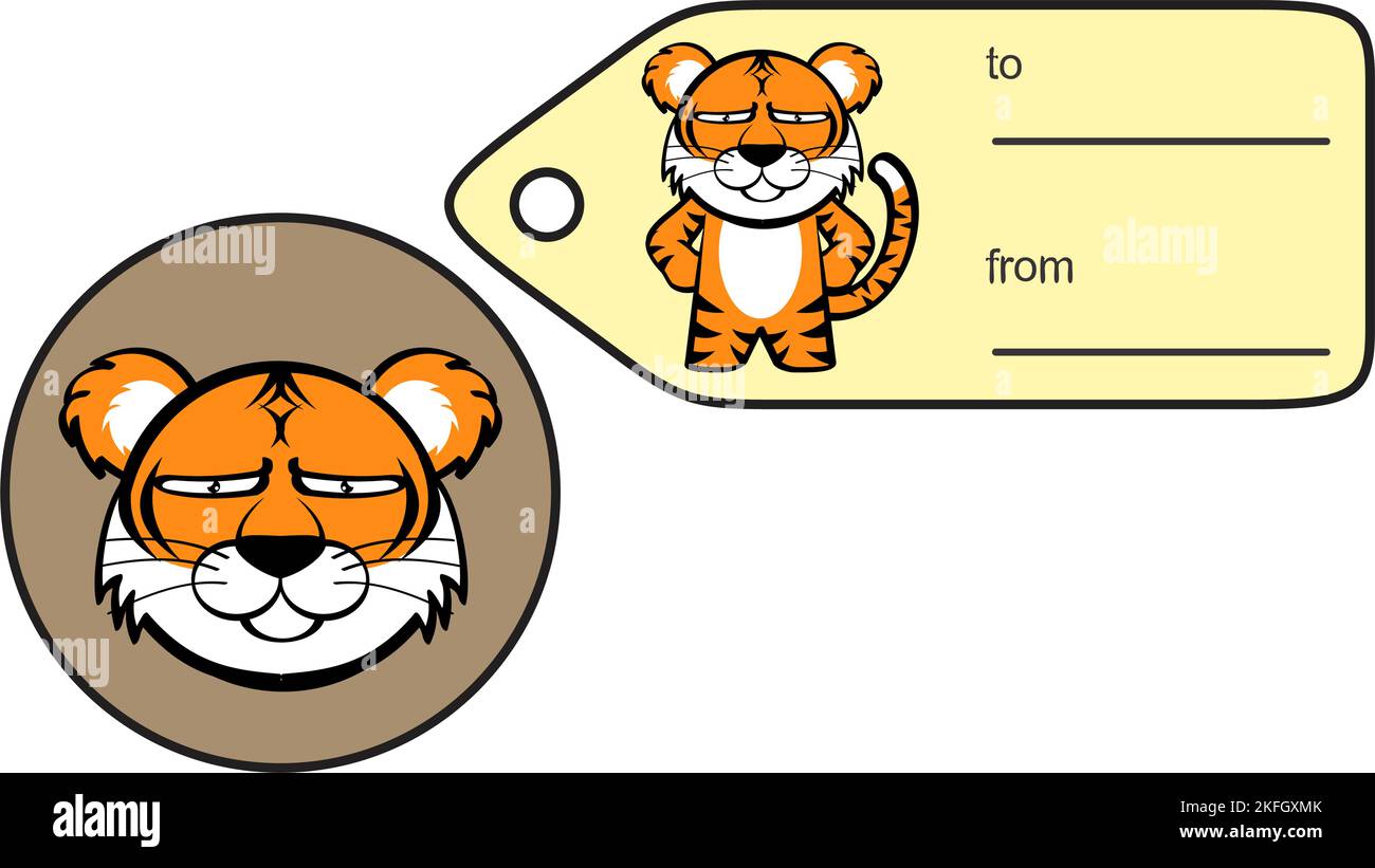 grumpychubby tiger kid cartoon gift card sticker illustration in vector ...