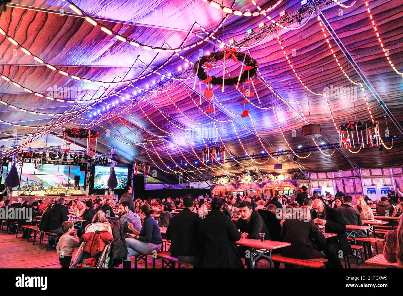 London, UK. 18th Nov, 2022. A beer hall in the Bavarian Village is ...
