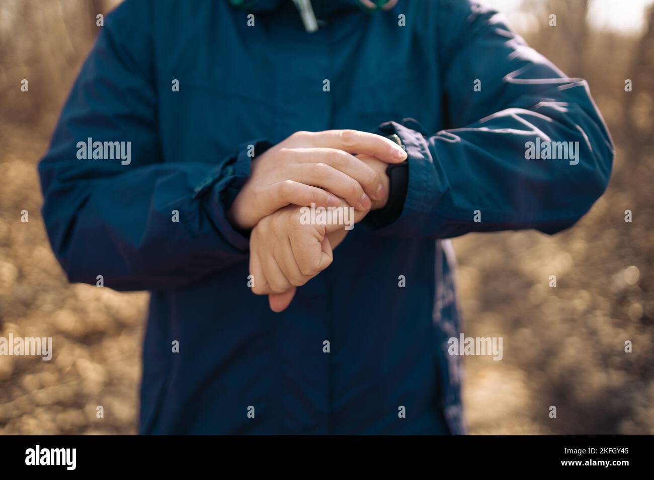 Sport watch run woman checking smartwatch tracker. Trail running runner ...