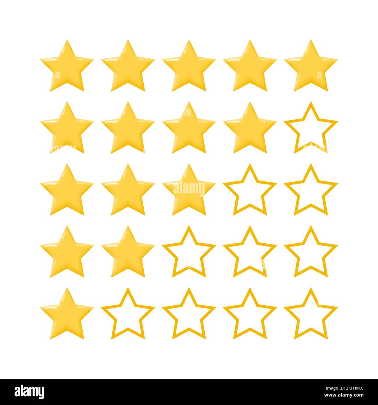 5 yellow stars in a row. Stars to display the rating of sites on the ...