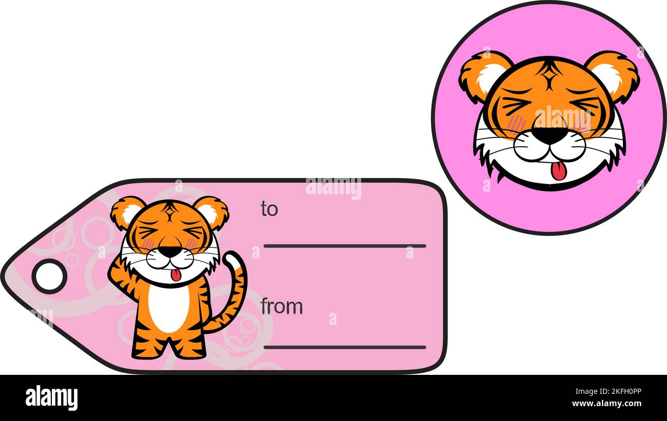 cute chubby tiger kid cartoon gift card sticker illustration in vector ...
